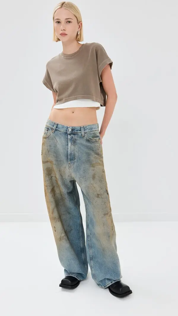 Acne Studios 2023 Dirty Halo Coated Jeans - Mid Blue | Editorialist